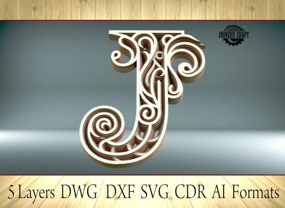 Multilayer Letter J Home Decor DXF SVG Ai Cdr Dwg Vector - Etsy