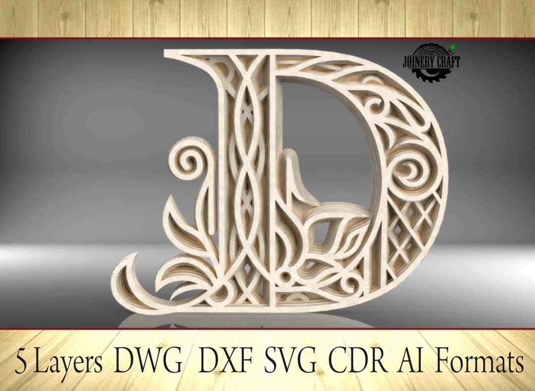 Multilayer Letter D, Home Decor, DXF, SVG, Ai, Cdr, Dwg Vector File ...