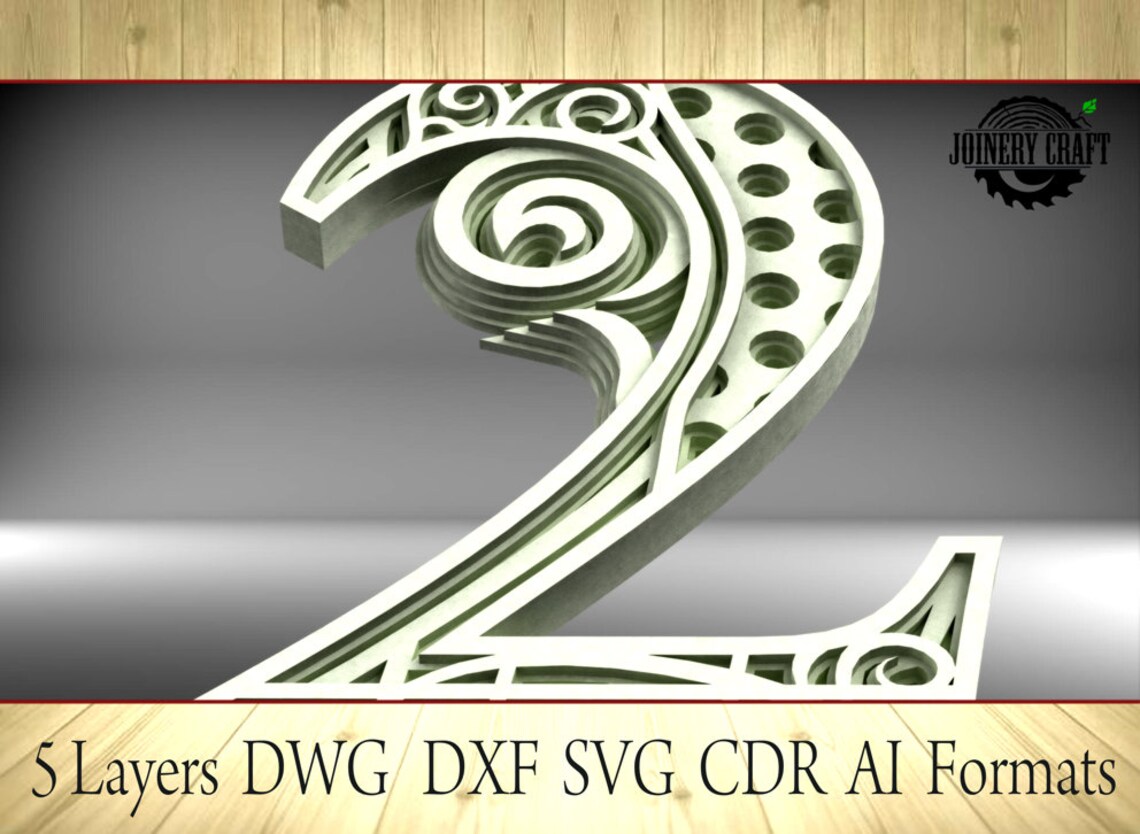 Multilayer Number 2 Home Decor DXF SVG Ai Cdr Dwg Vector - Etsy