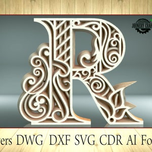 Multilayer Letter R, Home Decor, DXF, SVG, Ai, Cdr, Dwg Vector File ...