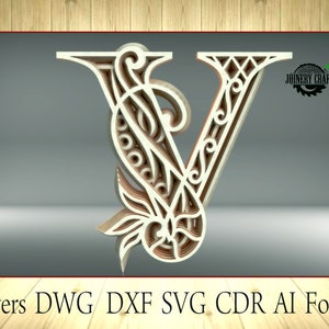Multilayer Letter V, Home Decor, DXF, SVG, Ai, Cdr, Dwg Vector File ...