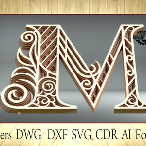 Multilayer Letter M, Home Decor, DXF, SVG, Ai, Cdr, Dwg Vector File ...