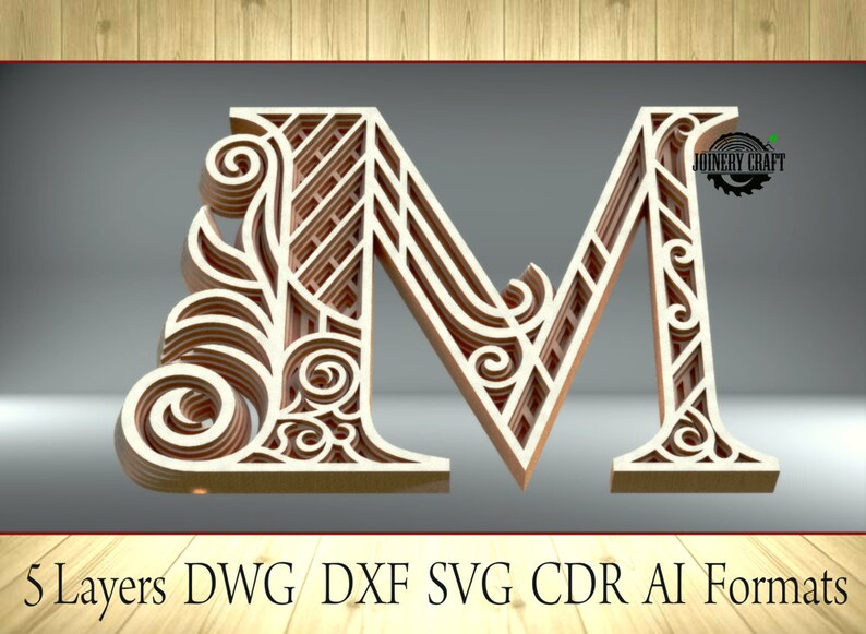 Multilayer Letter M, Home Decor, DXF, SVG, Ai, Cdr, Dwg Vector File ...