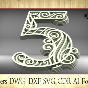 Multilayer Number 5 Home Decor, DXF SVG AI Vector File Format - Etsy