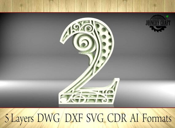 Multilayer Number 2 Home Decor DXF SVG Ai Cdr Dwg Vector - Etsy