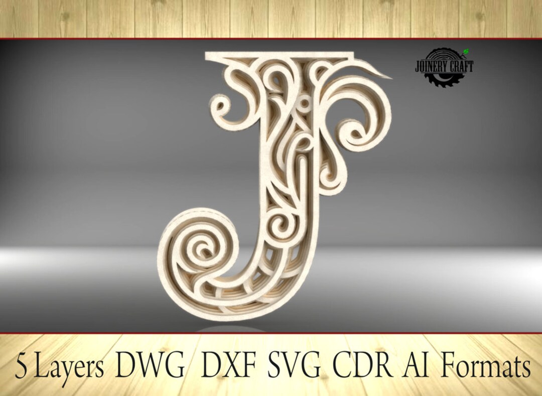 Multilayer Letter J, Home Decor, DXF, SVG, Ai, Cdr, Dwg Vector File ...