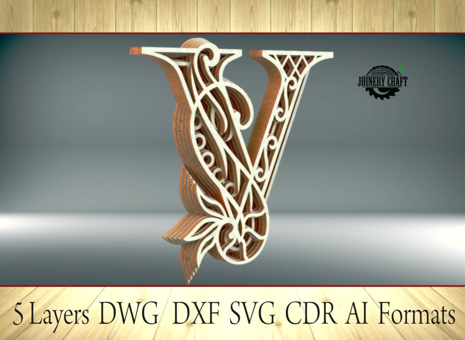 Multilayer Letter V, Home Decor, DXF, SVG, Ai, Cdr, Dwg Vector File ...