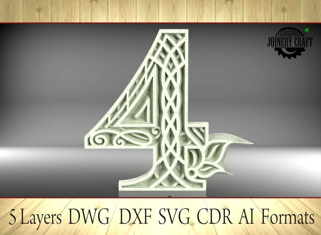 Multilayer Number 4 Home Decor, DXF, SVG, Ai, Cdr, Dwg Vector File ...
