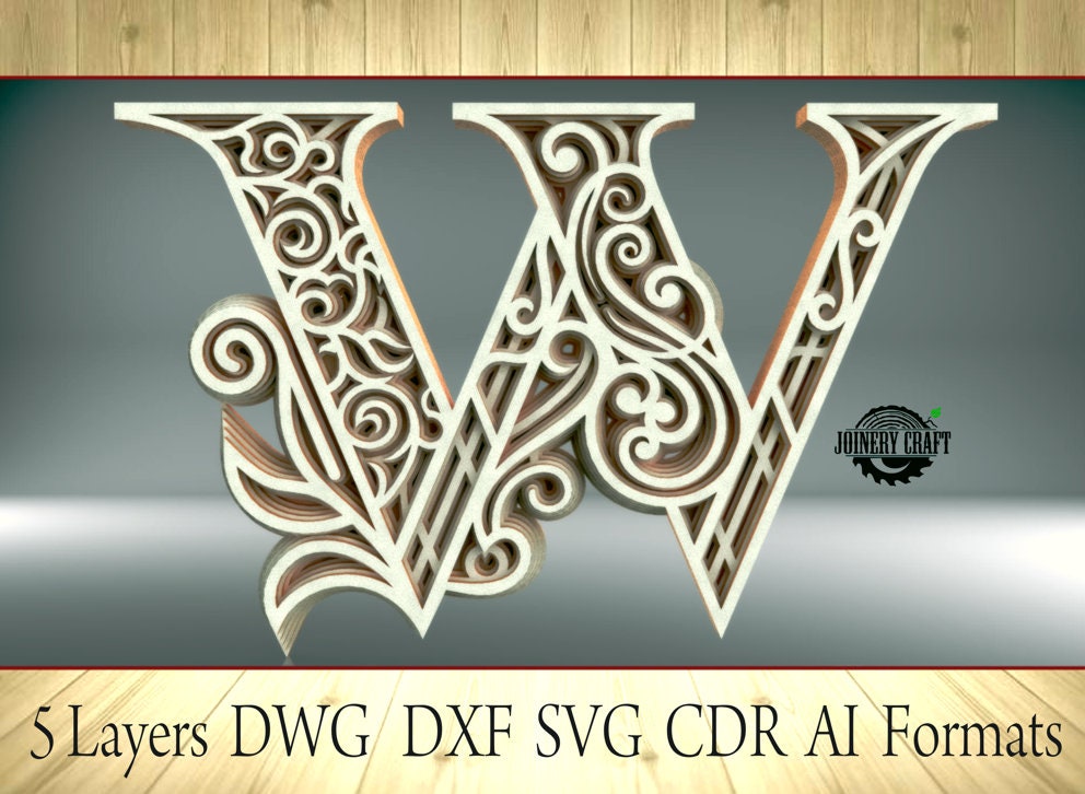 Multilayer Letter W, Home Decor, DXF, SVG, Ai, Cdr, Dwg Vector File ...