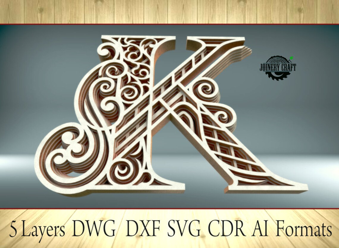 Multilayer Letter K Home Decor DXF SVG Ai Cdr Dwg Vector - Etsy