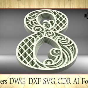 Multilayer Number 8 Home Decor, DXF, SVG, Ai, Cdr, Dwg Vector File ...