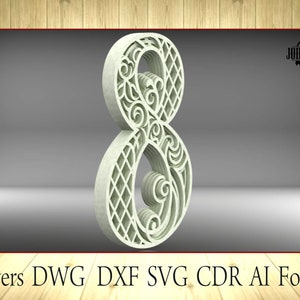 Multilayer Number 8 Home Decor, DXF, SVG, Ai, Cdr, Dwg Vector File ...