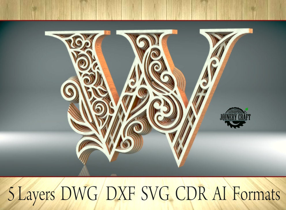 Multilayer Letter W Home Decor DXF SVG Ai Cdr Dwg Vector - Etsy