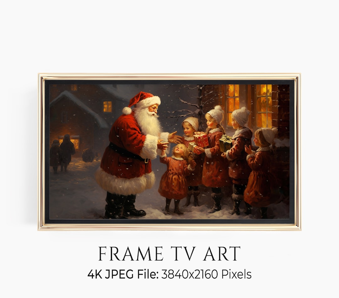 Christmas Frame TV Art, Santa Claus Giving Gifts Oil Painting Frame Tv ...