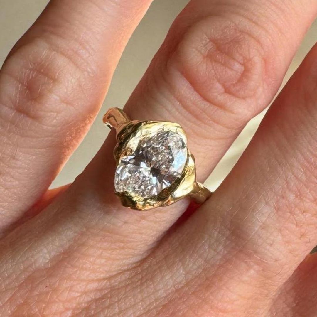 Antique Vintage 3 CT Oval Cut Half Bezel Moissanite Engagement Ring 14K ...
