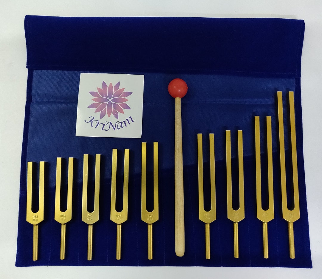 Gold Finish Solfeggio Tuning Fork Set 9 Frequencies for Sound Healing ...