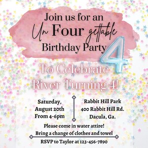 Unfourgettable 4th Birthday Invitation, Girls 4th Bday, Invite - Etsy