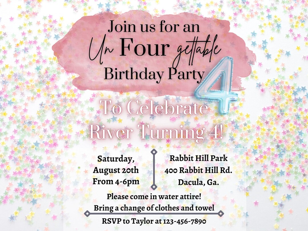 Unfourgettable 4th Birthday Invitation, Girls 4th Bday, Invite - Etsy