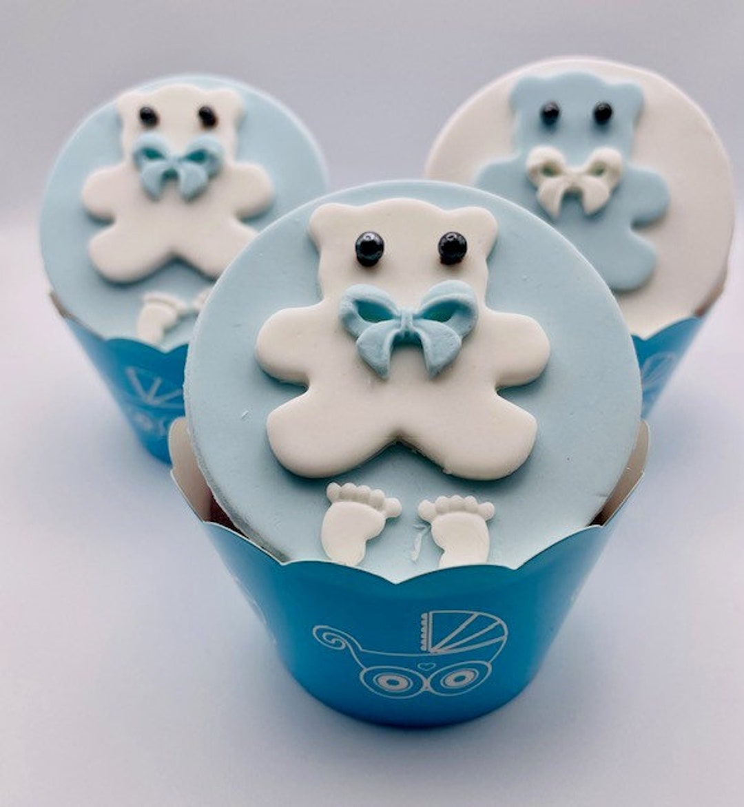 Baby Bear Cupcake Toppers 12 With Bright Blue Wrappers standard Size - Etsy