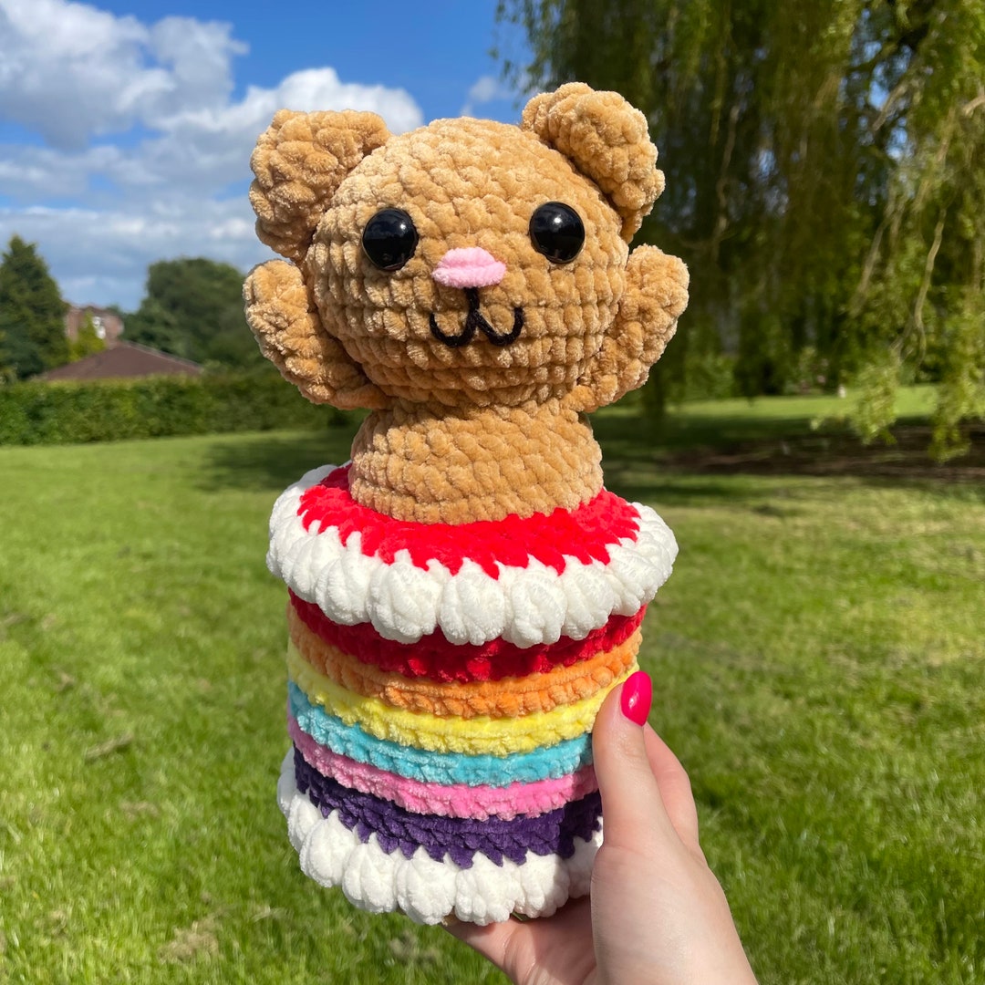 Crochet Exploding Teddy Bear Rainbow Cake Plushie - Etsy