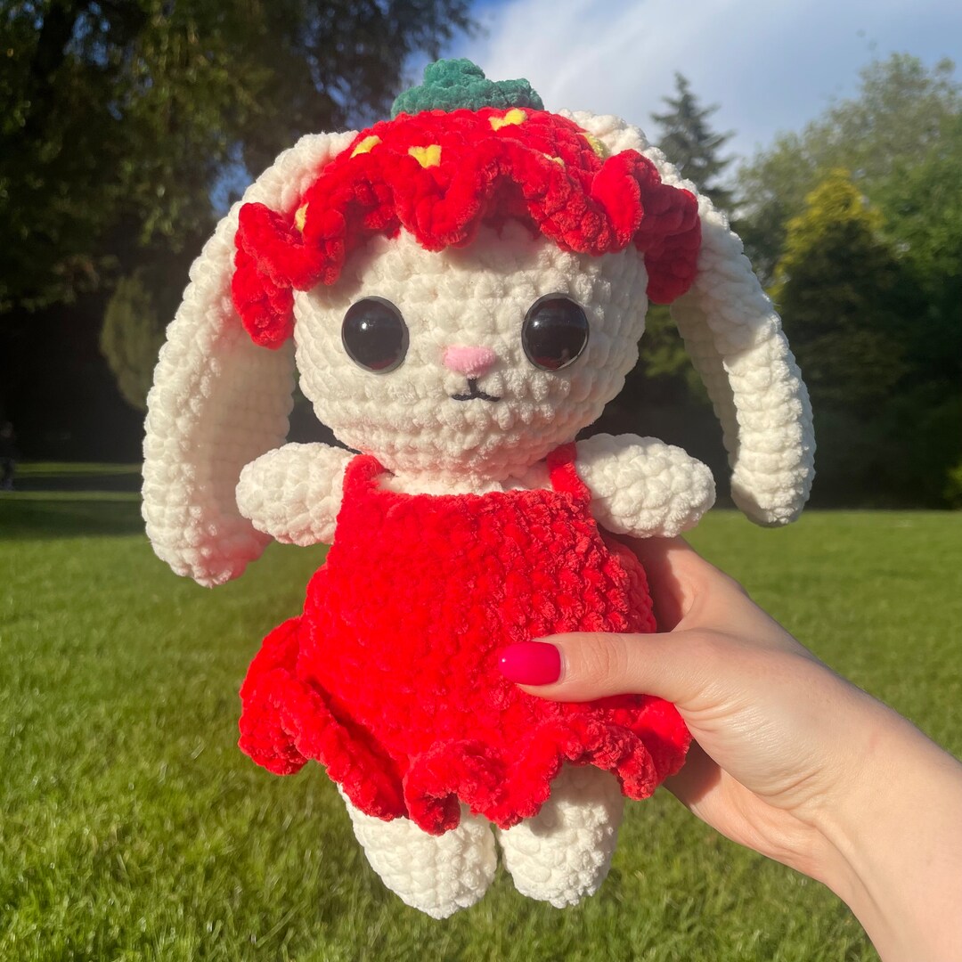Crochet Strawberry Bunny Rabbit Plushie - Etsy