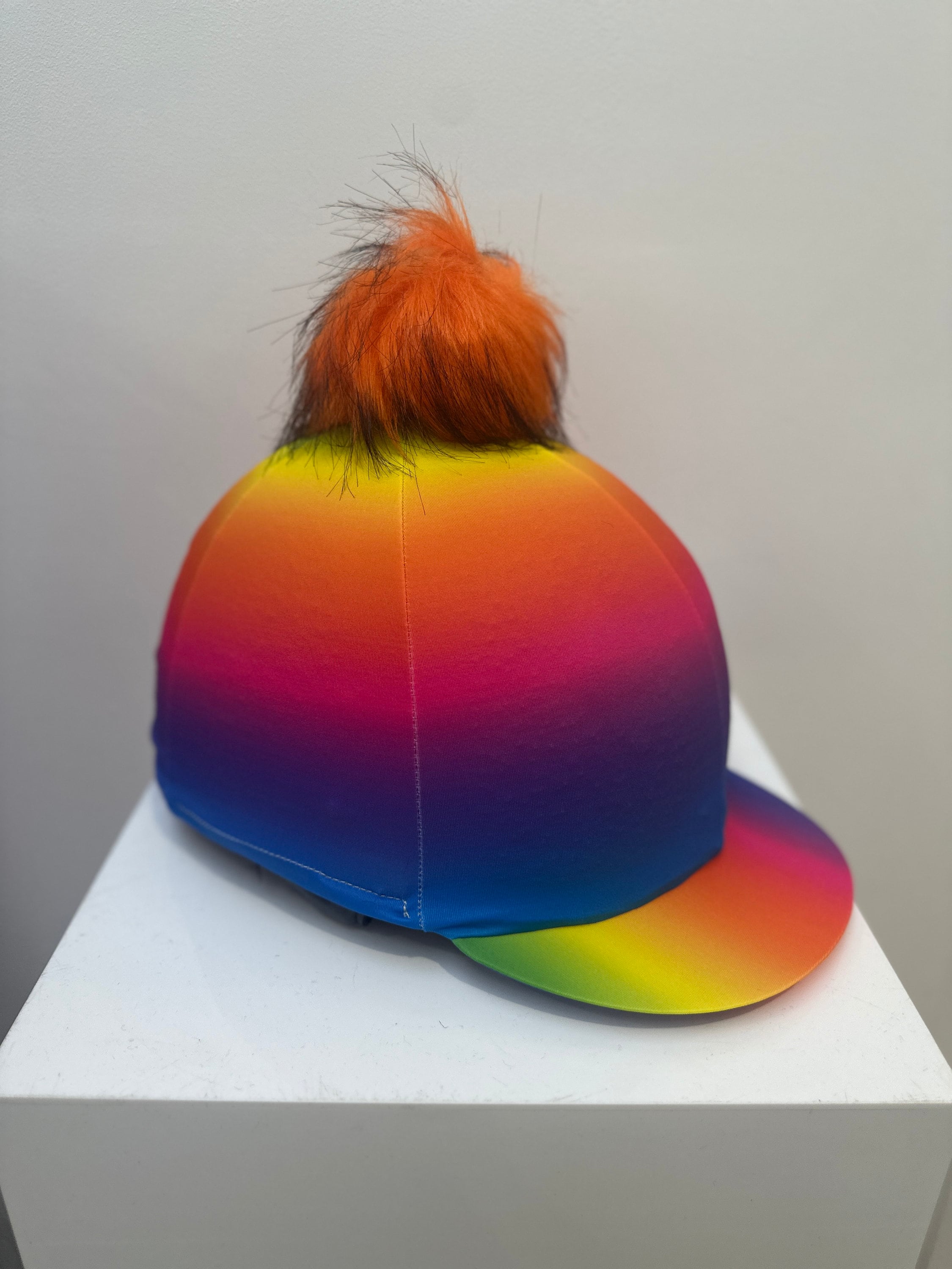 Rainbow Ombre Riding Hat Silk Cover Equestrian Helmet Faux Fur Pompom ...