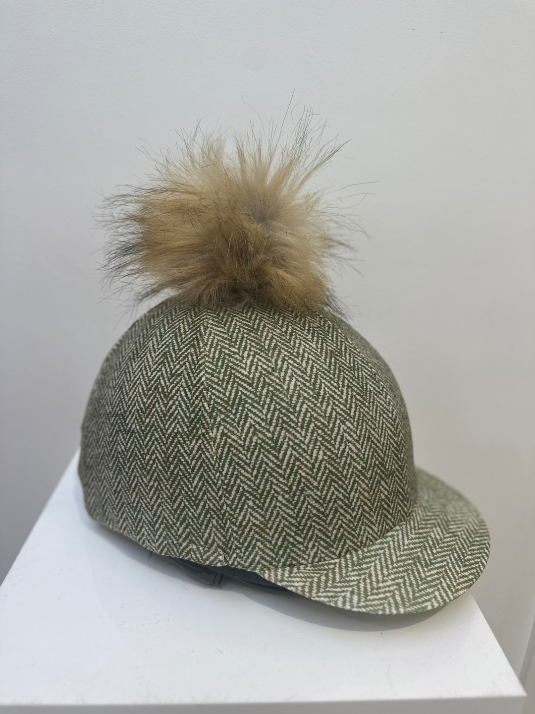 Moss Green Tweed Riding Helmet Hat Cover Silk Equestrian Horse Faux Fur ...