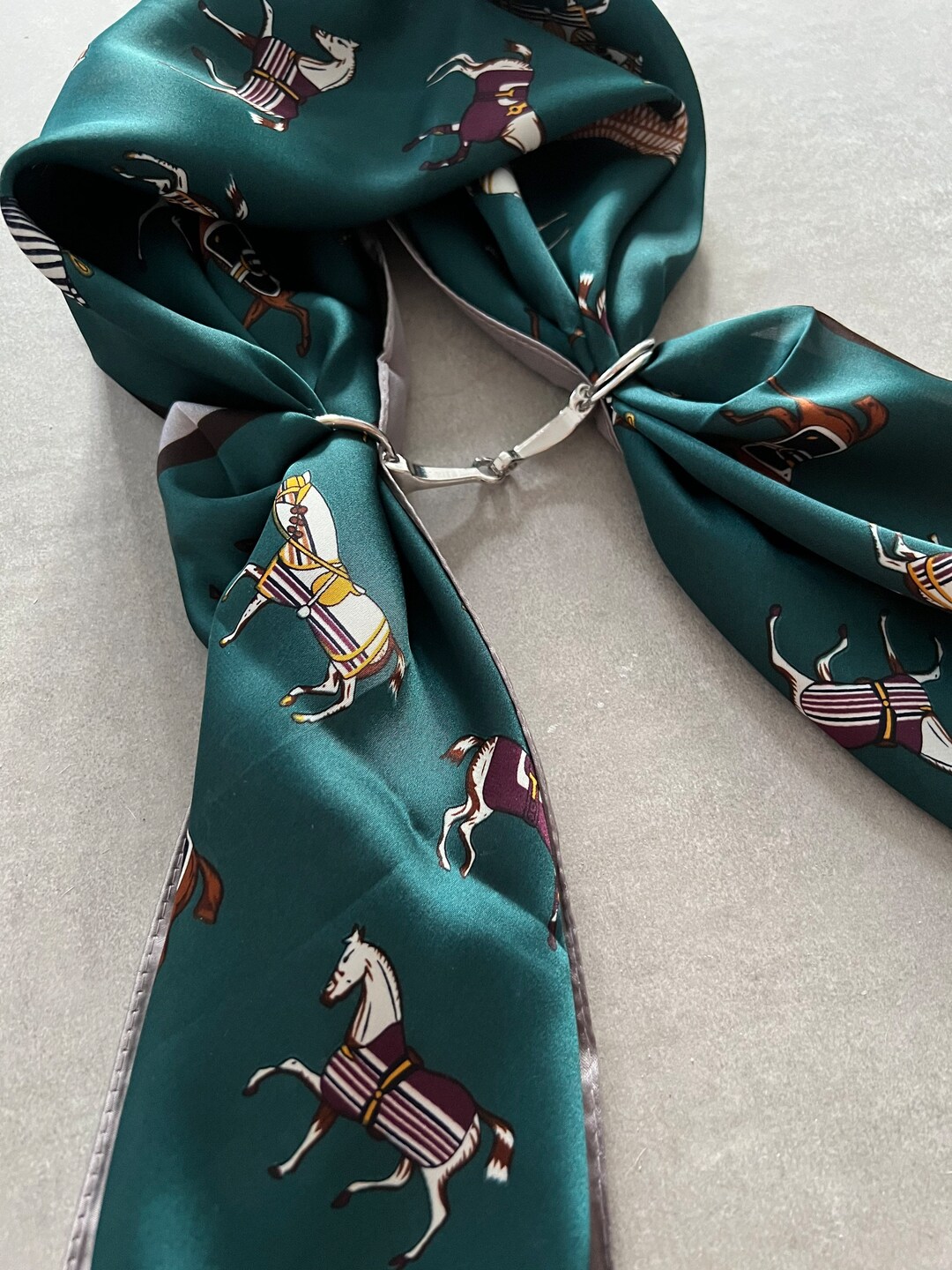 Luxury Silk Style Green Equestrian Horse Design With Optional Scarf ...