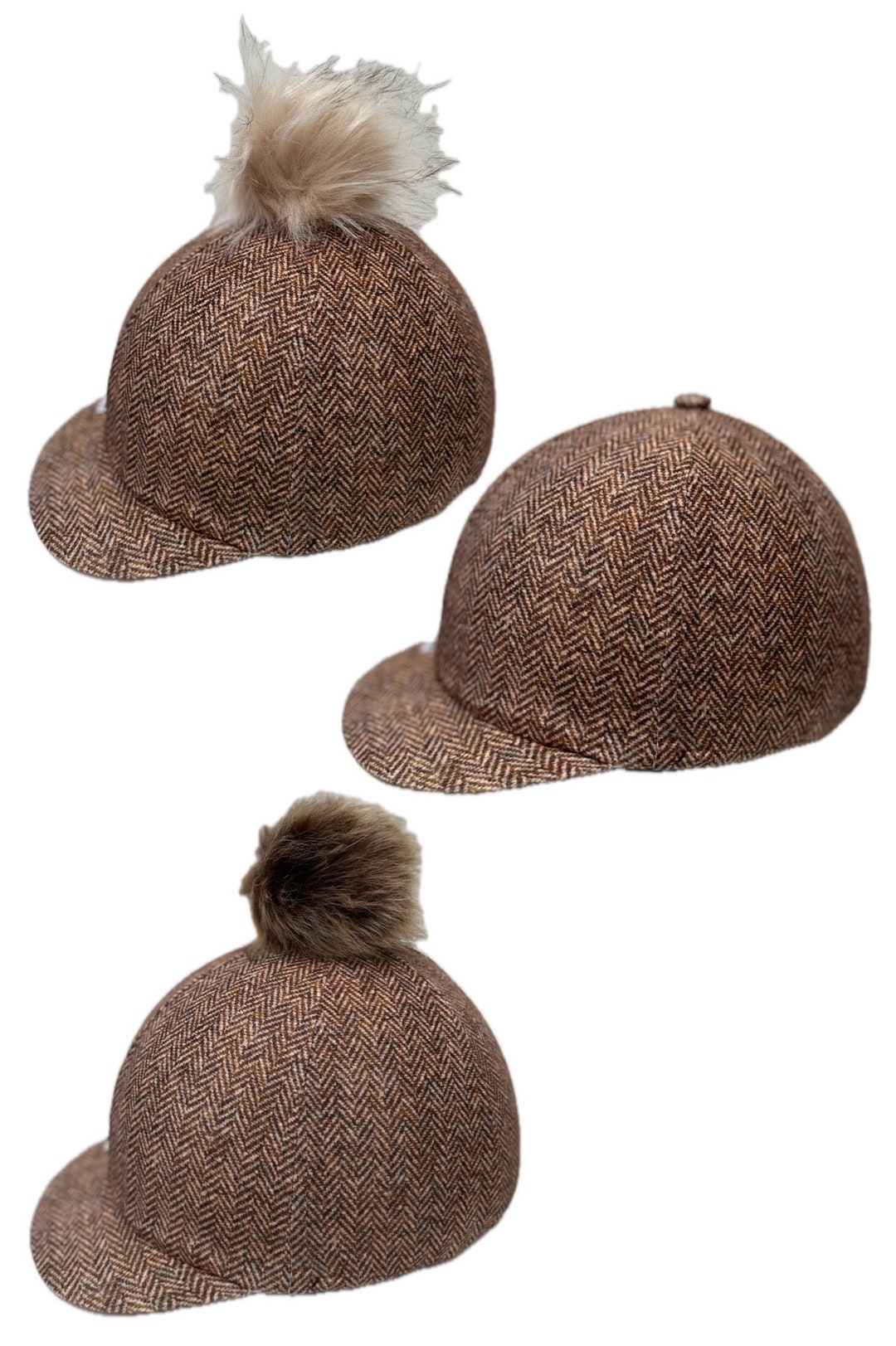 Brown Tweed Riding Helmet Hat Cover Silk Equestrian Horse Faux Fur ...
