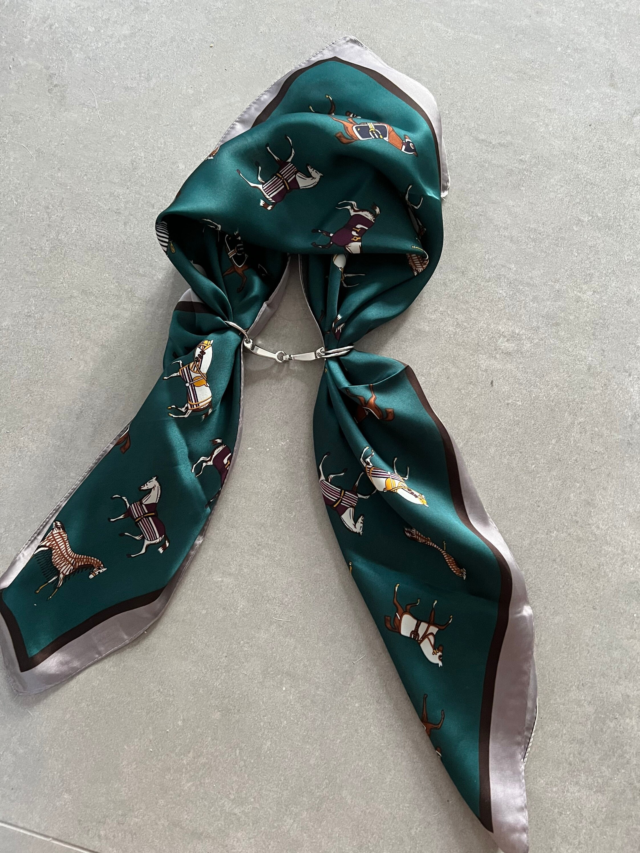 Luxury Silk Style Green Equestrian Horse Design With Optional Scarf ...