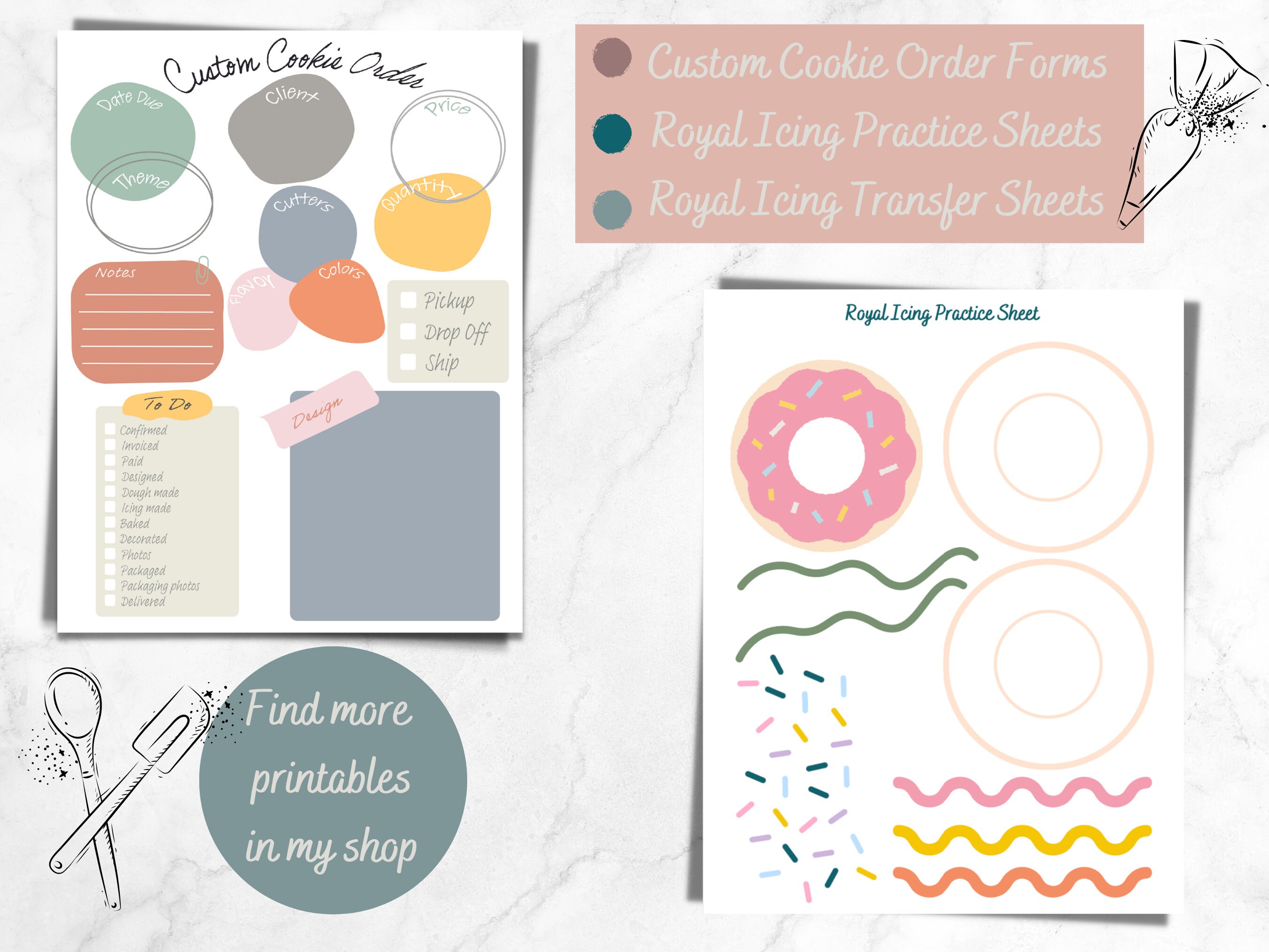 Royal Icing Practice Sheet Printable - Etsy Canada
