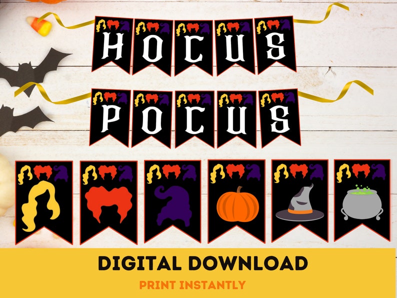 Hocus Pocus Printable Banner, Black Halloween Banner, Halloween Bunting ...