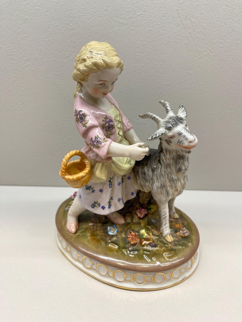 Meissen Lady Woman With Goat Flowers Johanson Roth Handpainted ...