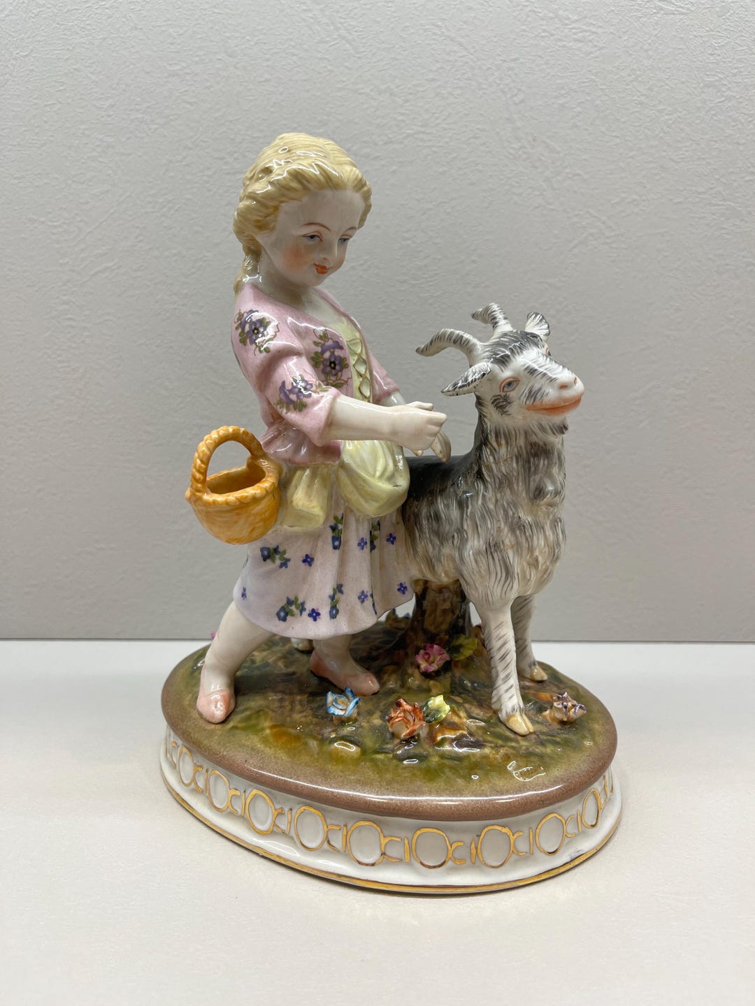 Meissen Lady Woman With Goat Flowers Johanson Roth Handpainted ...