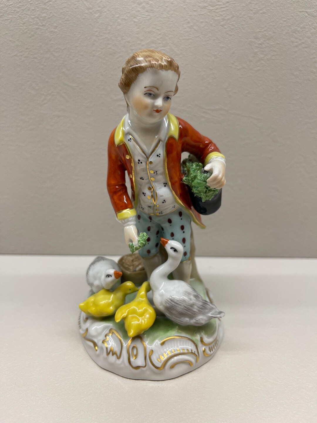 Dresden Germany Gentleman Boy With Ducks Handpainted Porcelain Figurine ...