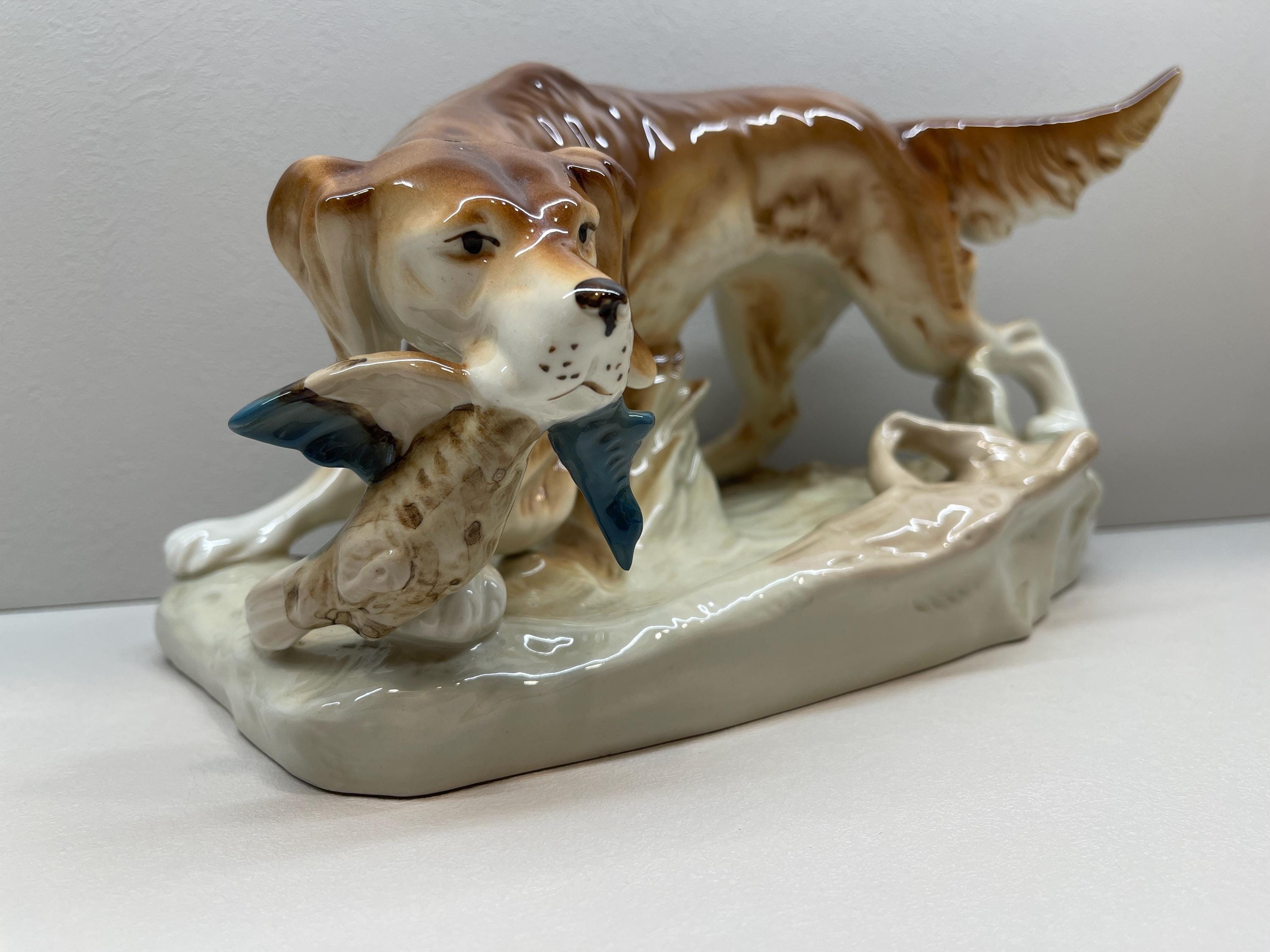Royal Dux Czechoslovakia 306/1 Hunting Dog With Prey Art Deco Porcelain ...
