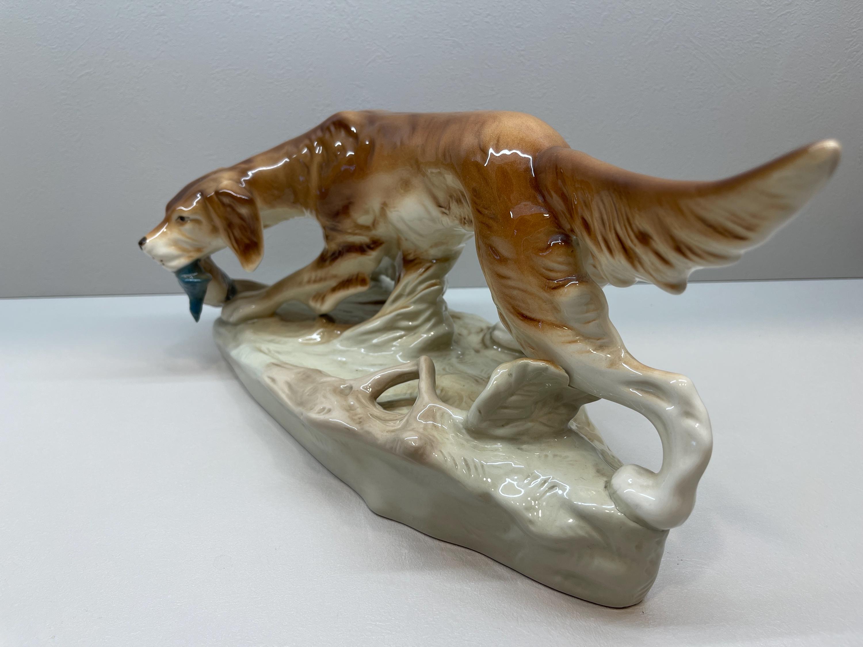Royal Dux Czechoslovakia 306/1 Hunting Dog With Prey Art Deco Porcelain ...