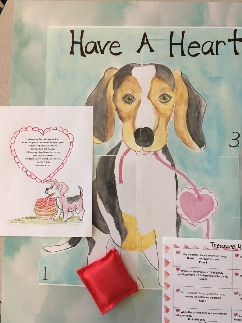 Valentine's Day Party Games for Kids-bean Bag Dog Toss, Pin the Heart ...