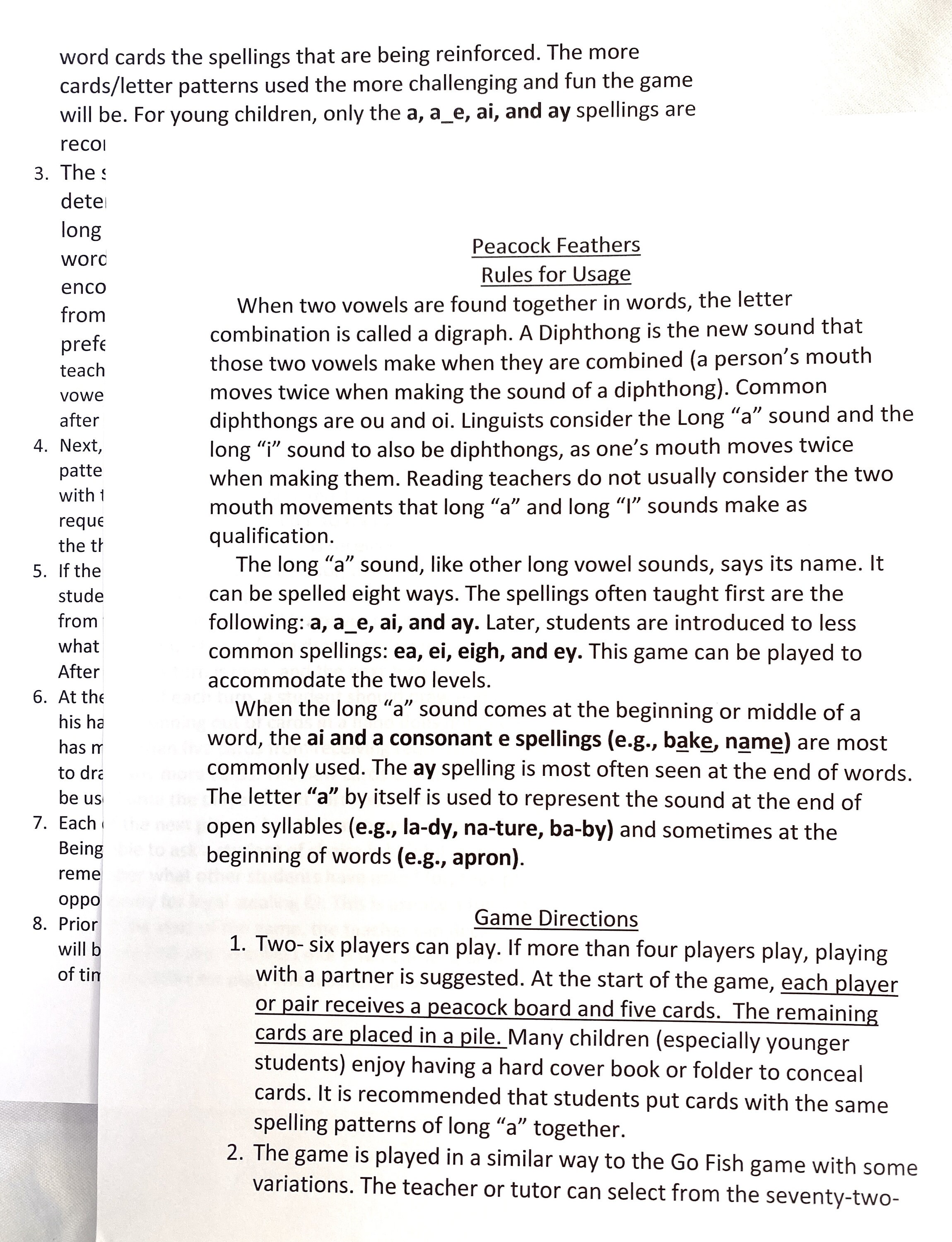 Peacock Reading Game and Phonics/bundle- Long "a" (a, A_e, Ai, Ay, Ea ...