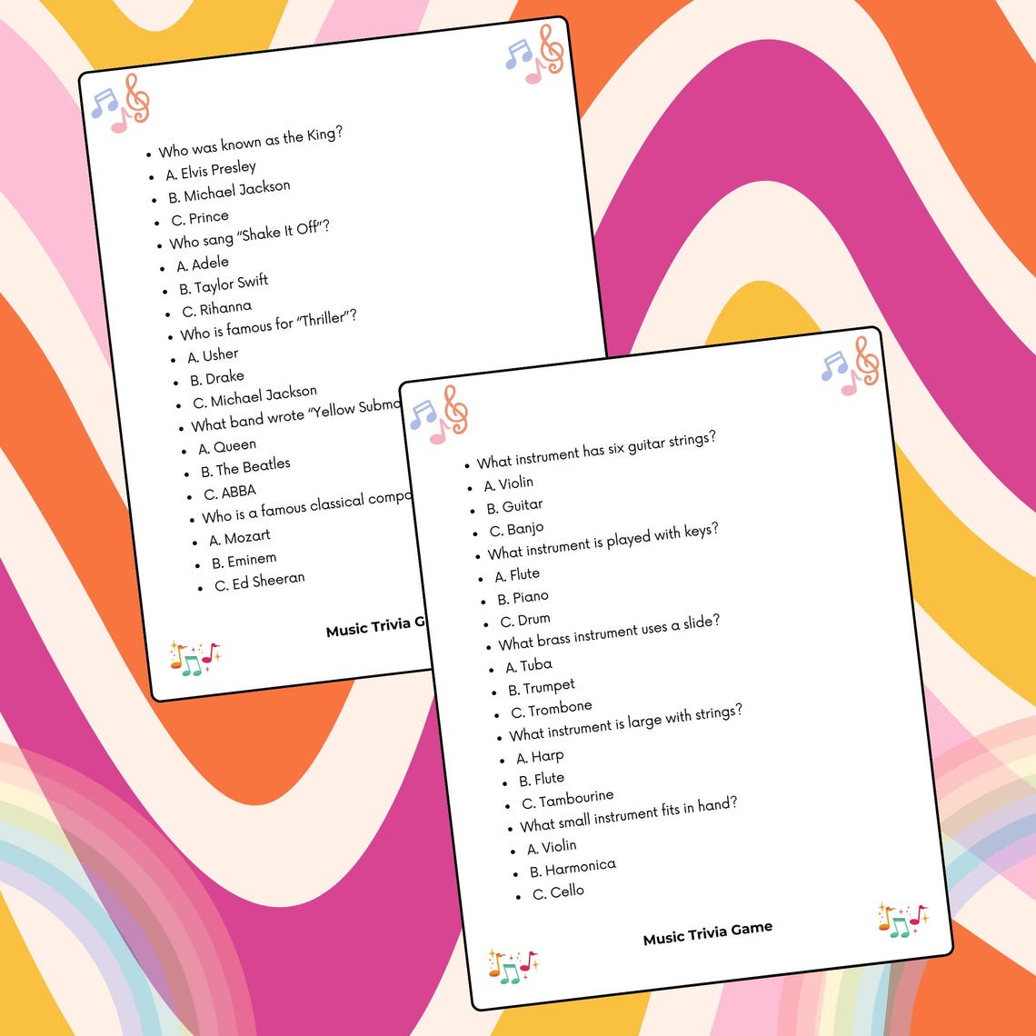 Music Trivia, Music Trivia Game, Printable Music Trivia, Printable ...