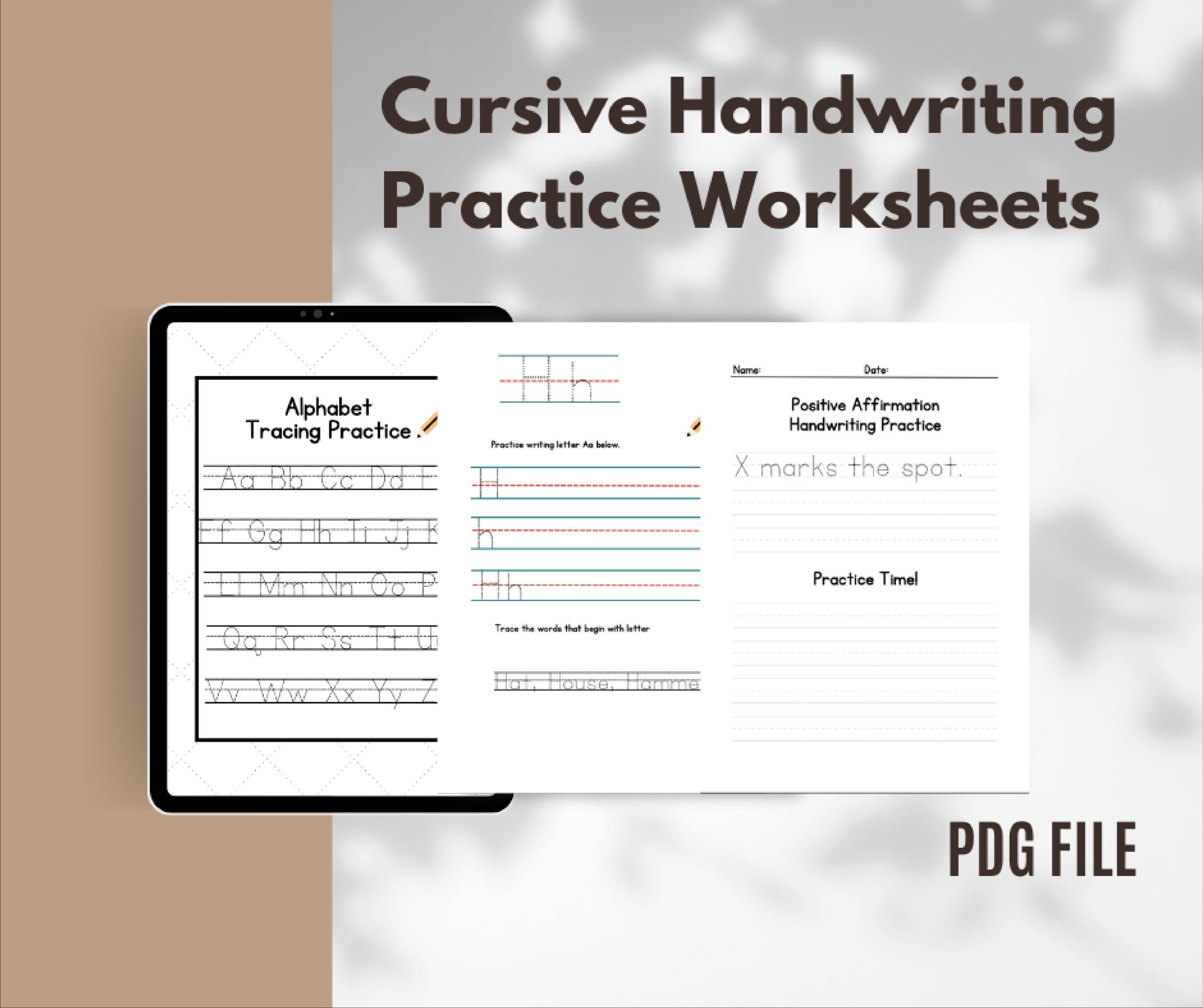 Cursive Handwriting Practice Pages Worksheets, Alphabet Letter Tracing ...