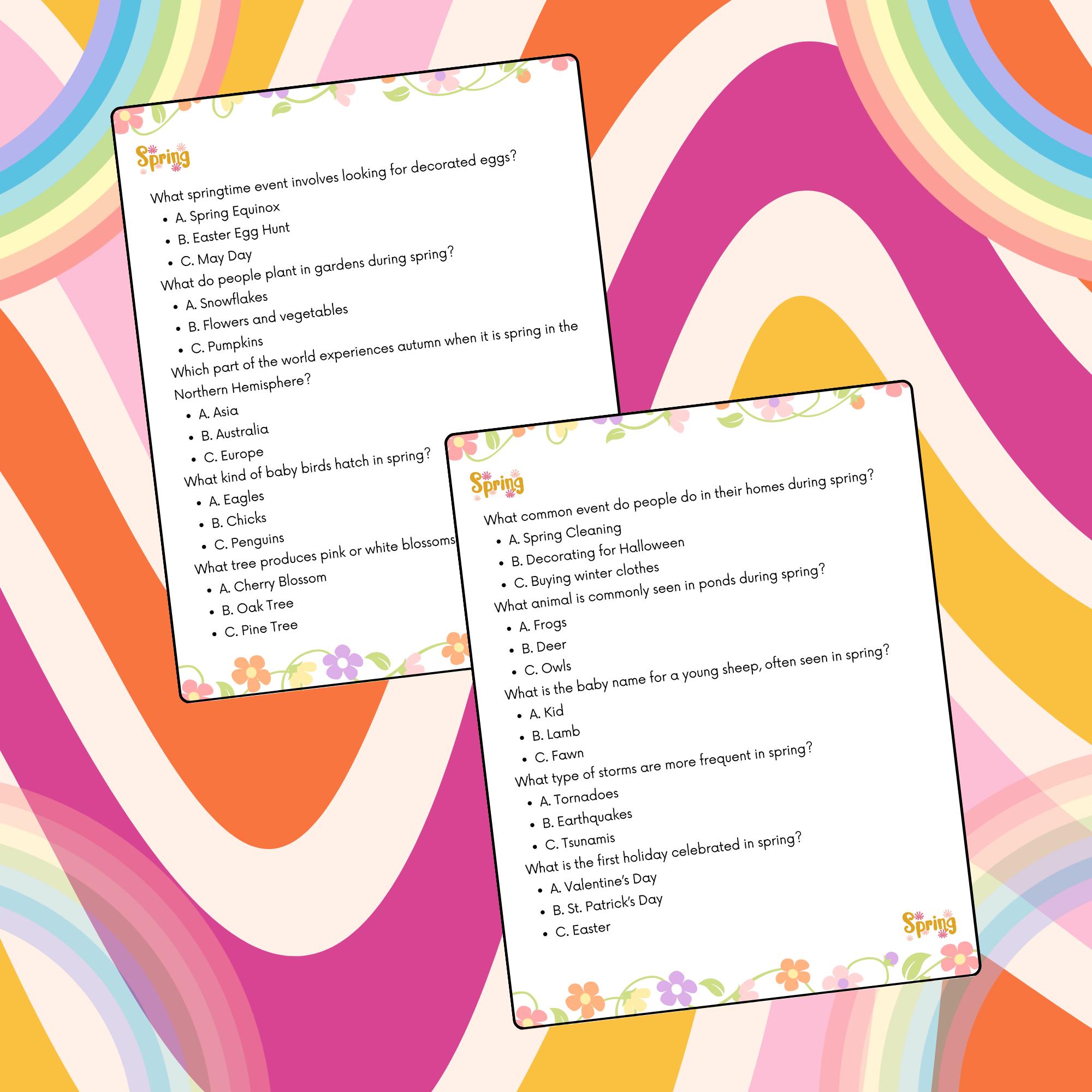 Spring Trivia Game | Printable Spring Quiz With Answers for a Family ...