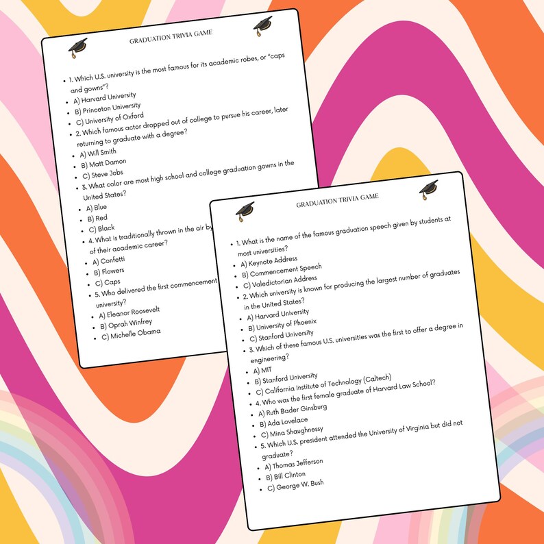 Graduation Trivia Game, Fun Graduation Party Game, Grad Party Activity ...