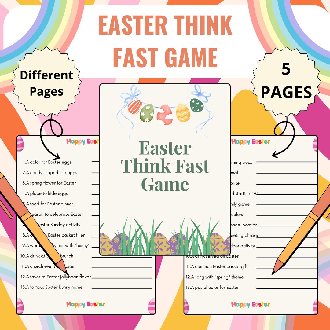 Easter Think Fast Game | Printable Easter Party Game | Easter Games for ...