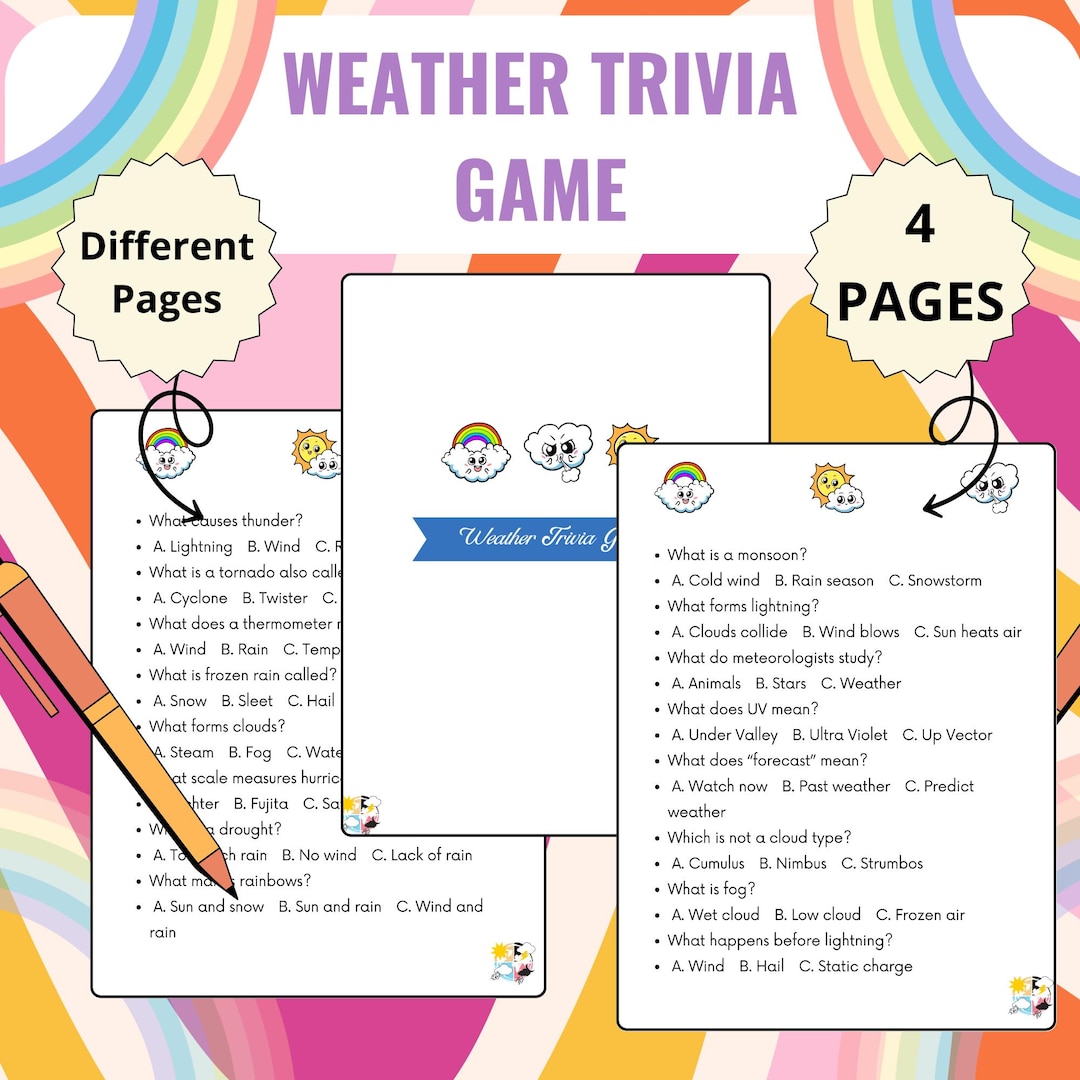Fun Weather Trivia Game | Printable Seasontime Quiz | Icebreaker Game ...