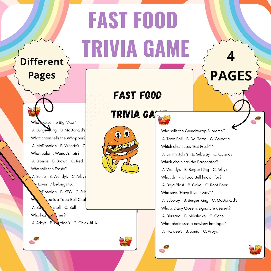 Food Trivia Game, Culinary Trivia Game, Food Quiz Print, Family Trivia ...