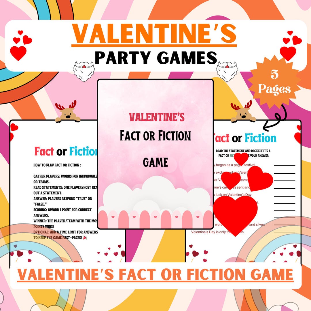 Valentine’s Day Trivia Fact or Fiction Game | Fun Printable Party ...