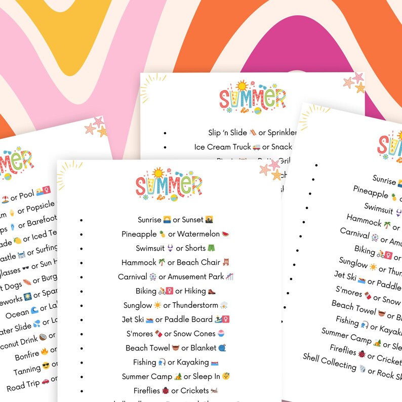 Summer This or That Game: Printable Party Icebreaker (PDF Download) - Etsy