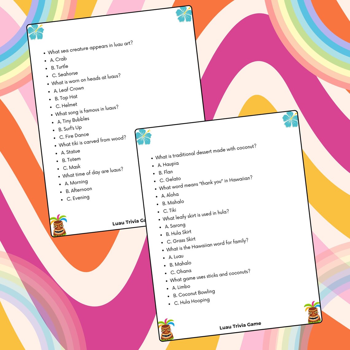 Luau Trivia Game | Printable Hawaiian Game for Kids Adults | Luau ...