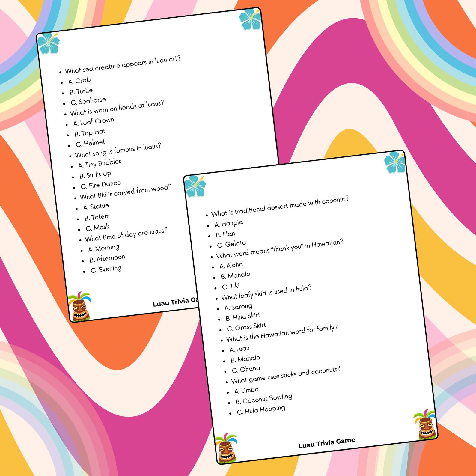 Luau Trivia Game | Printable Hawaiian Game for Kids Adults | Luau ...